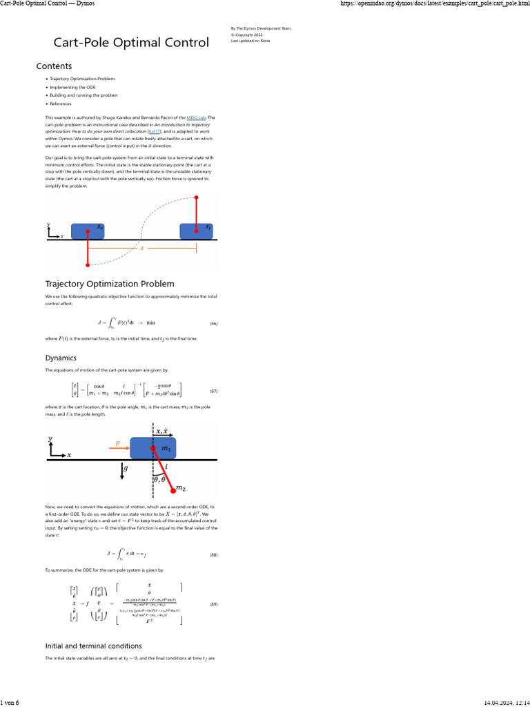 Cart-Pole Optimal Control - Dymos | PDF | Mathematical Optimization | Force