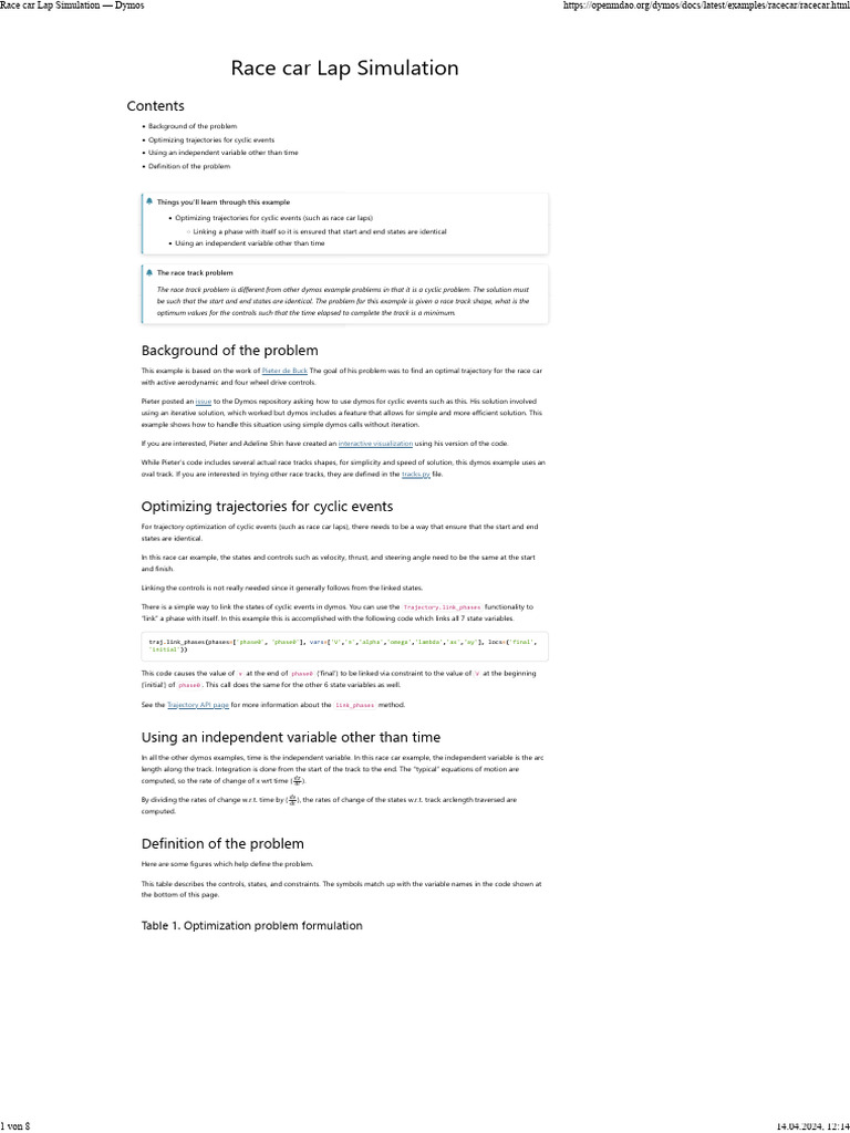 Race Car Lap Simulation - Dymos | PDF | Mathematical Optimization | Mechanics