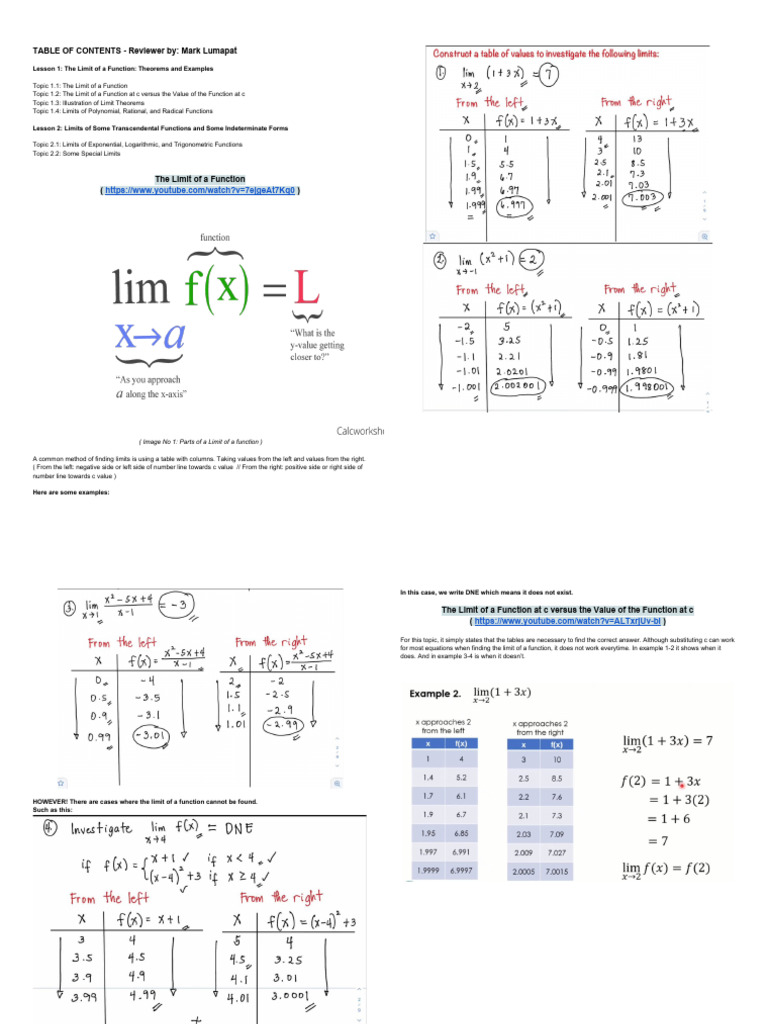 Basic Calculus Reviewer - LIMITS | PDF | Function (Mathematics) | Polynomial