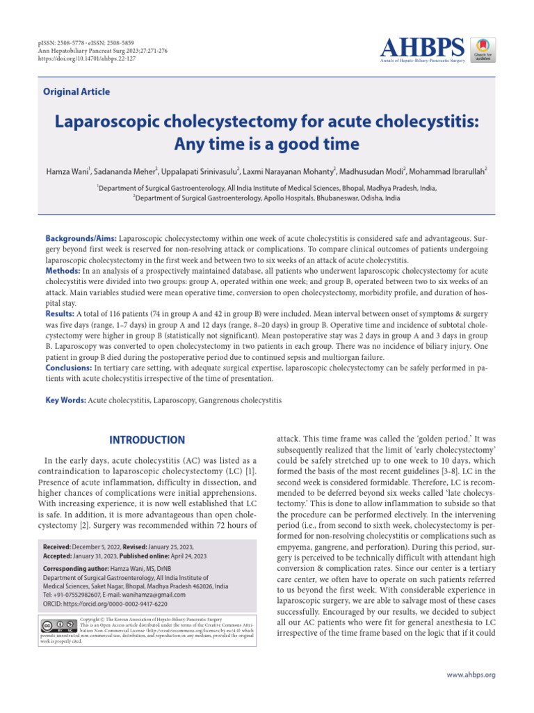 Lap Chole Article | PDF | Medical Specialties | Medicine