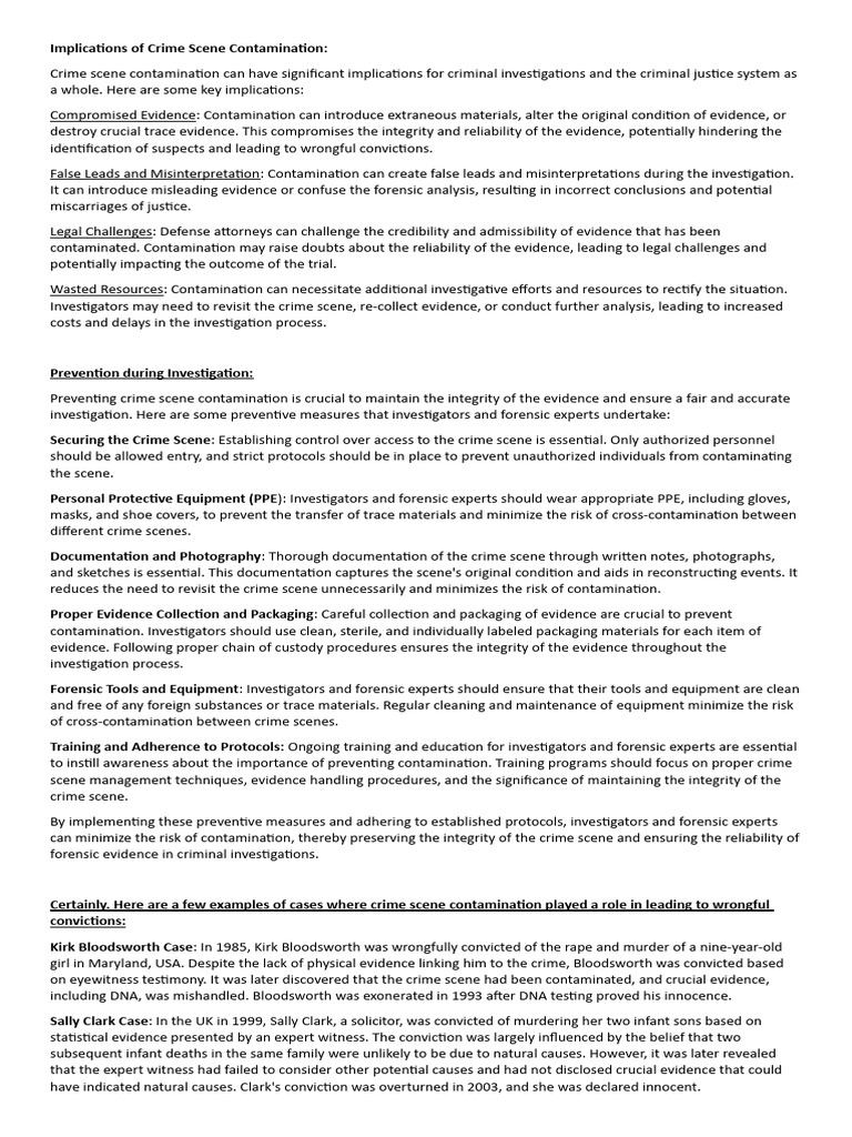 Implications of Crime Scene Contamination | PDF | Crime Scene ...