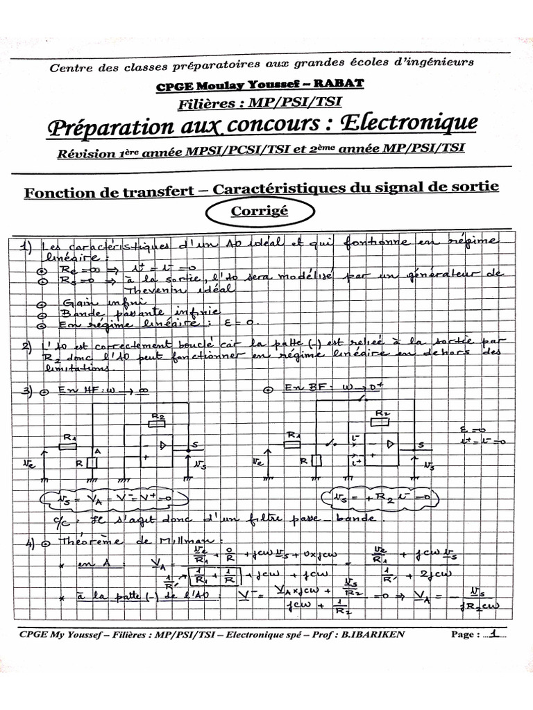 Problème 2 Corrigé Electronique Spé | PDF