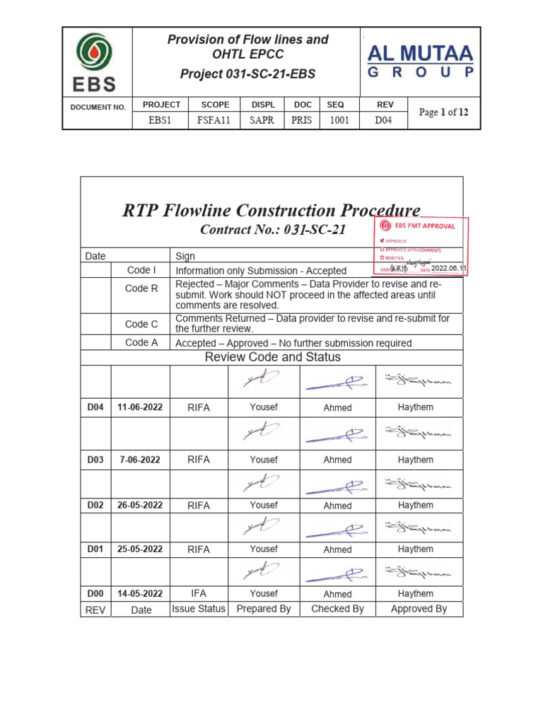 RTP Flowline Construction Procedure Guide | PDF | Pipe (Fluid ...