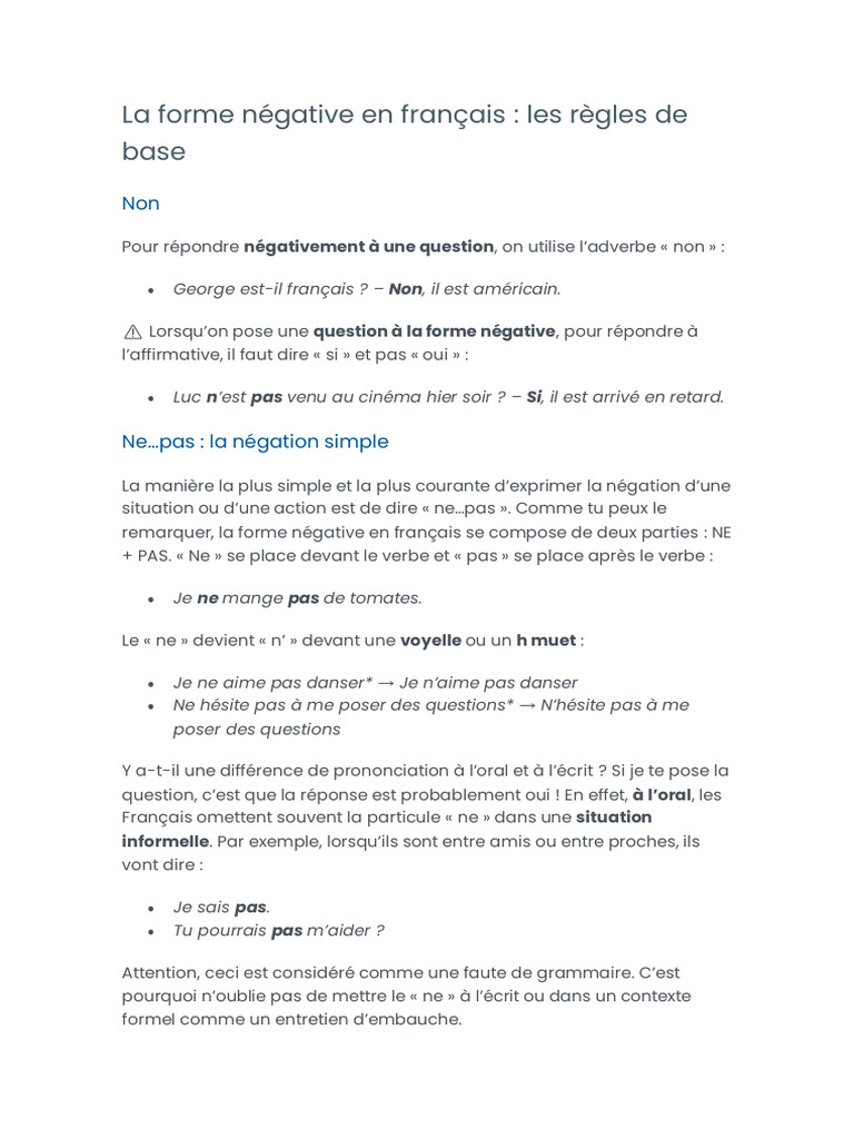 Règles de la négation en français | PDF | Adverbe | Verbe