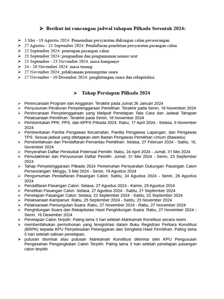 Rancangan Dan Tahapan Pilkada 2024 | PDF