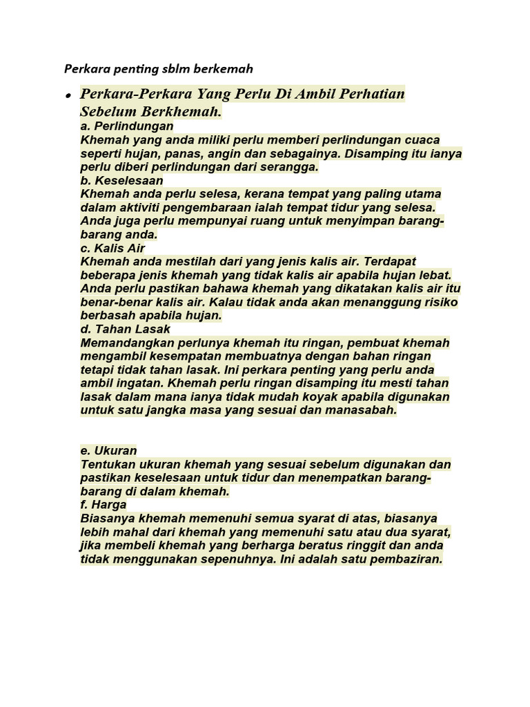 Persiapan Penting Sebelum Berkhemah | PDF