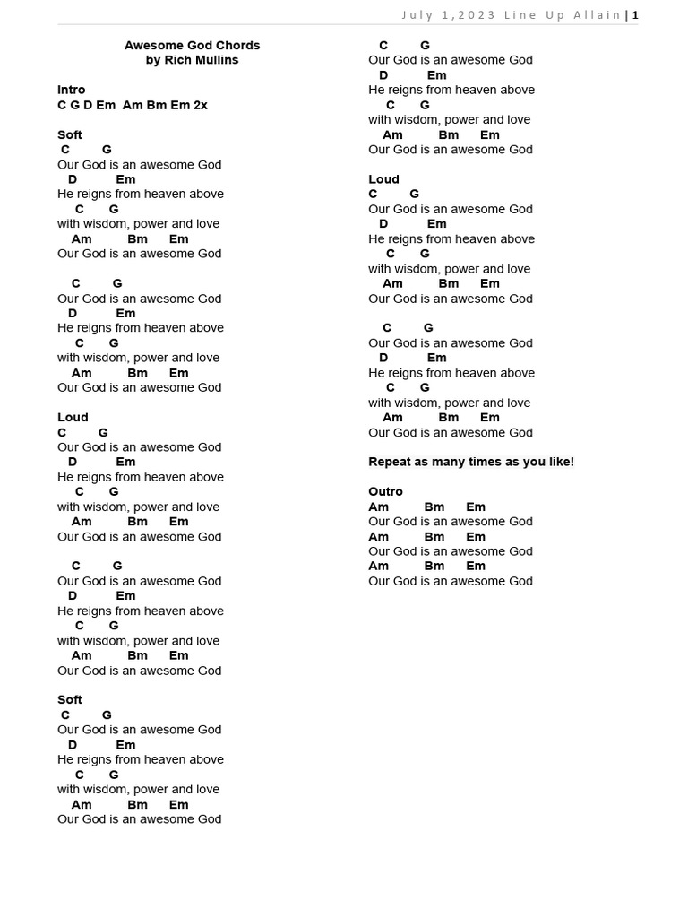 Awesome God Chords | Download Free PDF | Song Structure | Songs