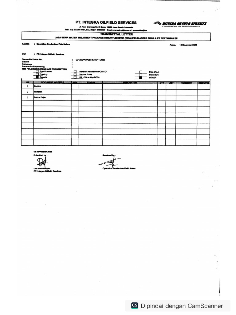 Transmittal Sept. DWA | PDF
