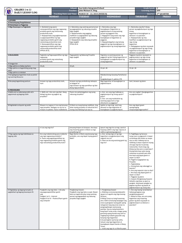 DLL - Epp 5 - Q3 - W8 | PDF