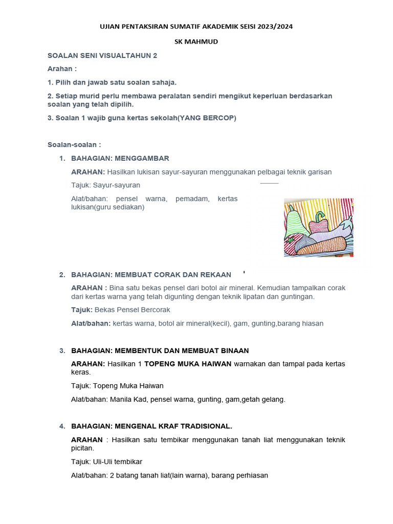 Soalan Seni Visual-Tahun 2 | PDF