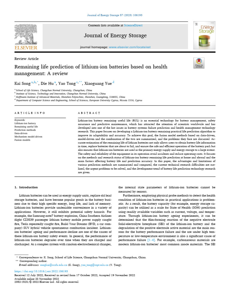 3.remaining Life Prediction of Lithium Ion Batteries Base - 2023 - Journal of Ener | PDF ...