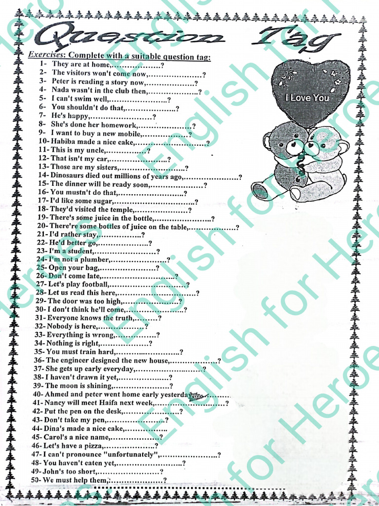 Question Tag Exercise Advanced Level | PDF