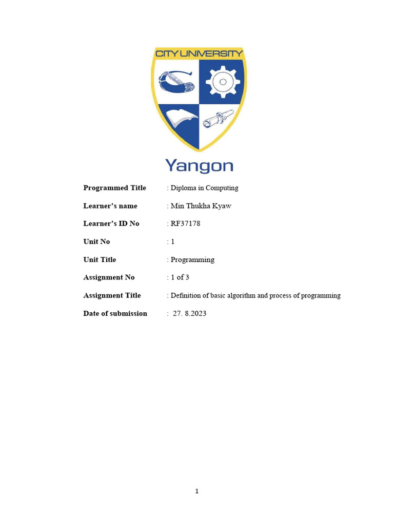 Min Thukha Kyaw (Assignment 1) | PDF | Programming | Computer Program