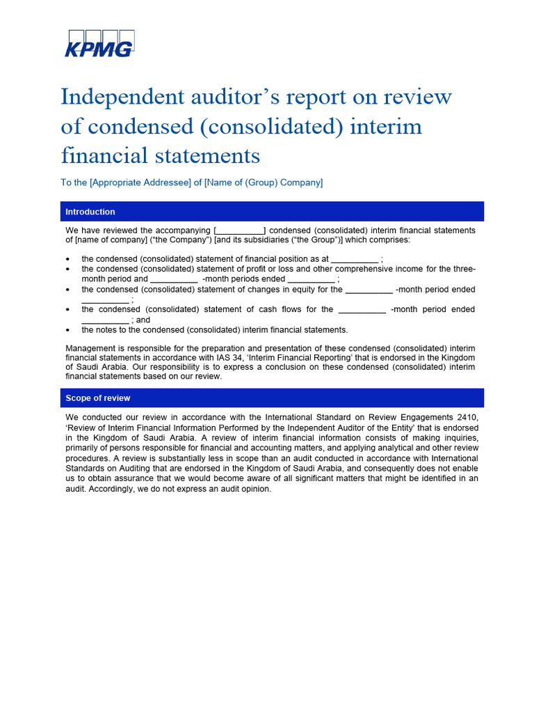 Auditor Review of Interim Financials | PDF | Financial Statement ...