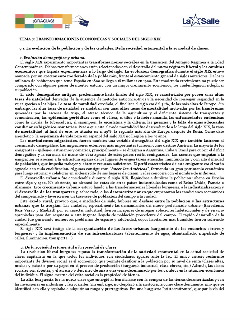 Tema 7. Transformaciones Económicas y Sociales Del Siglo XIX | PDF | Economias