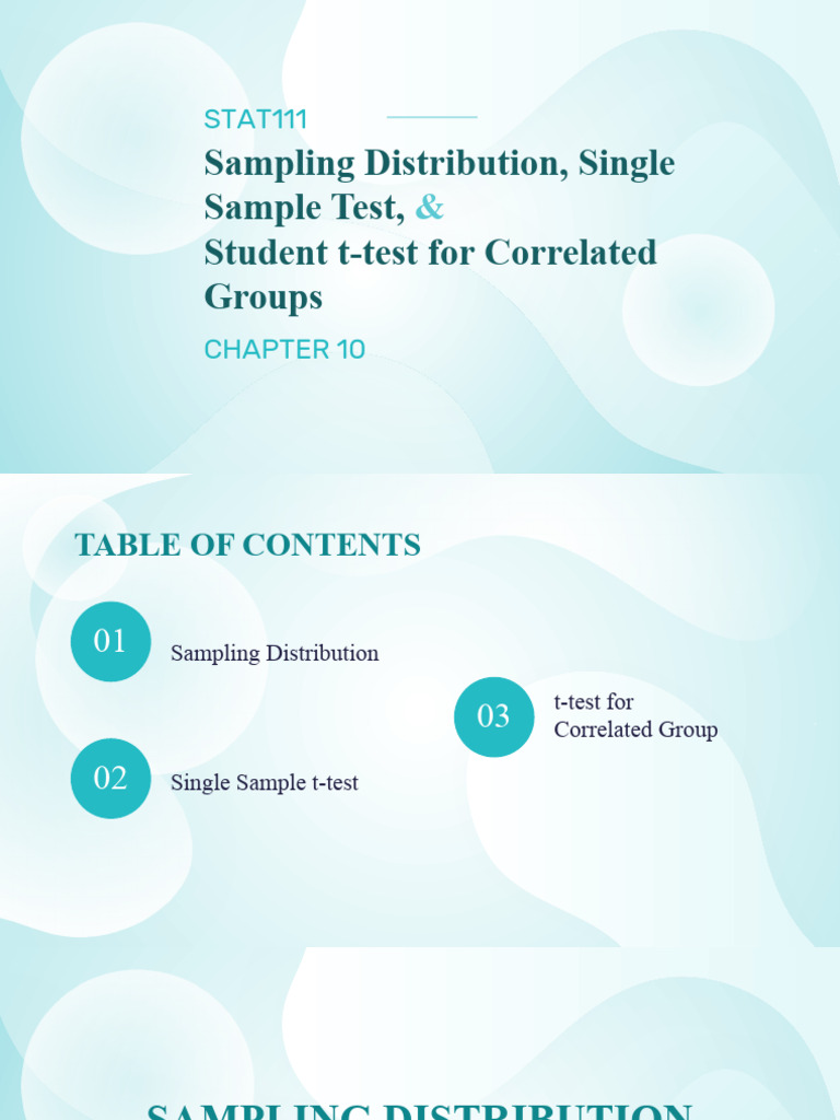 Chapter 10 - Sampling Distribution, Single Sample Test, and T-Test For ...