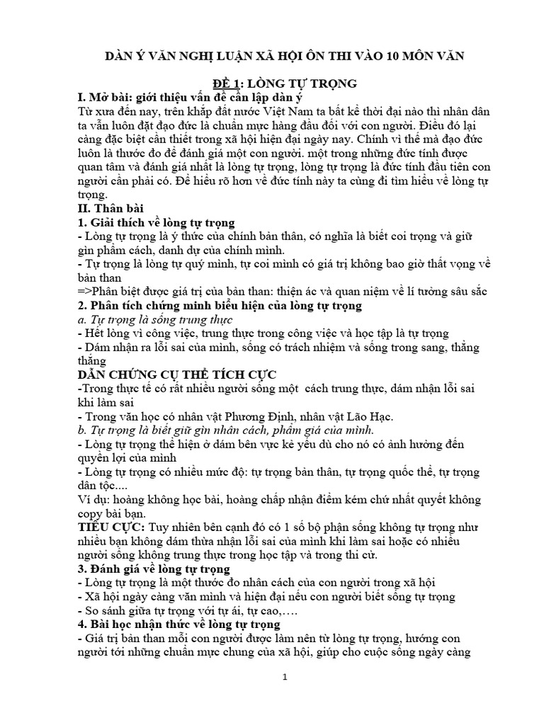DAN Y VAN NGHI LUAN XA HOI ON THI VAO 10 MON VAN 1 93a10 | PDF