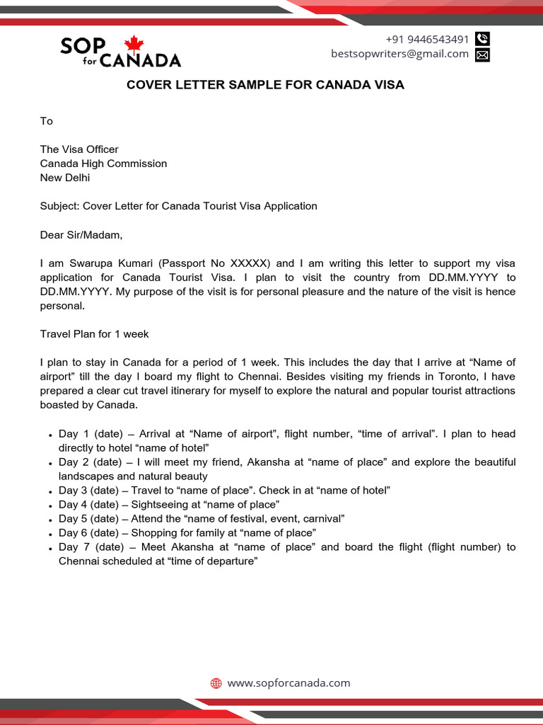 Cover Letter Sample For Canada Visa | Download Free PDF | Travel Visa