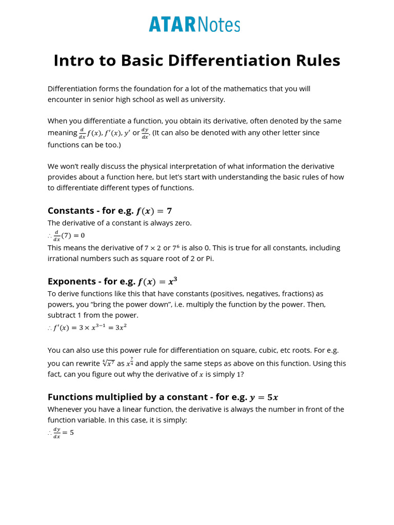 Differentiation Basics | PDF | Derivative | Multiplication