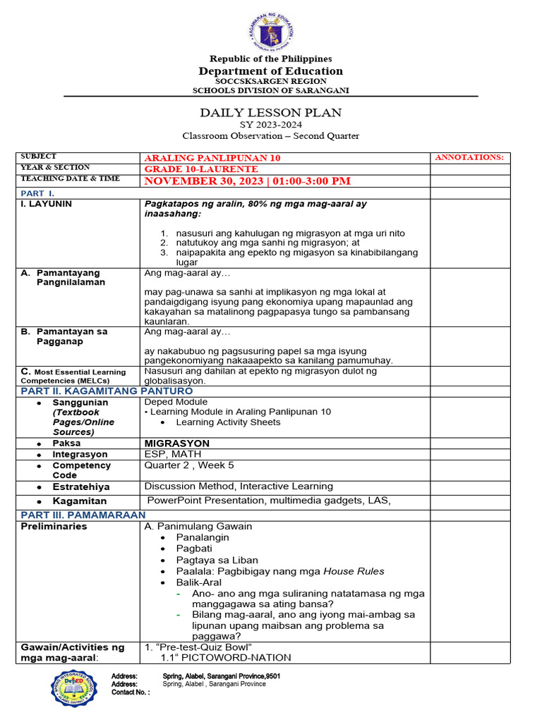 Daily Lesson Plan: Department of Education | PDF