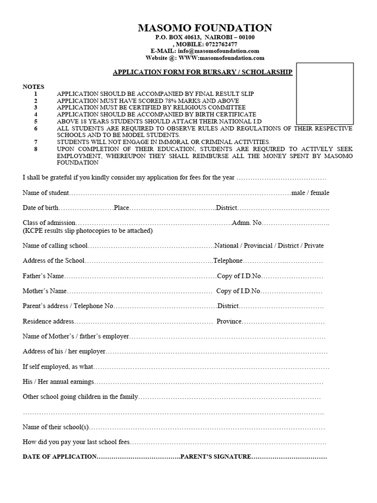 Masomo Foundation Application Form | PDF