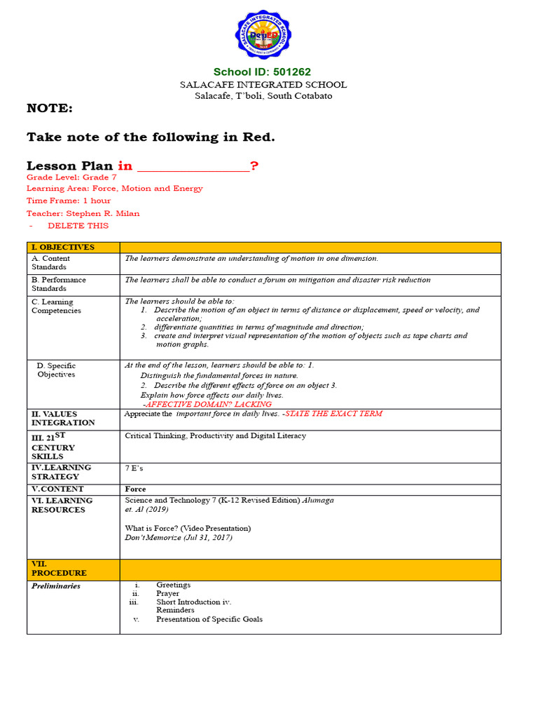 force-lesson-plan-7 | PDF | Force | Nuclear Physics