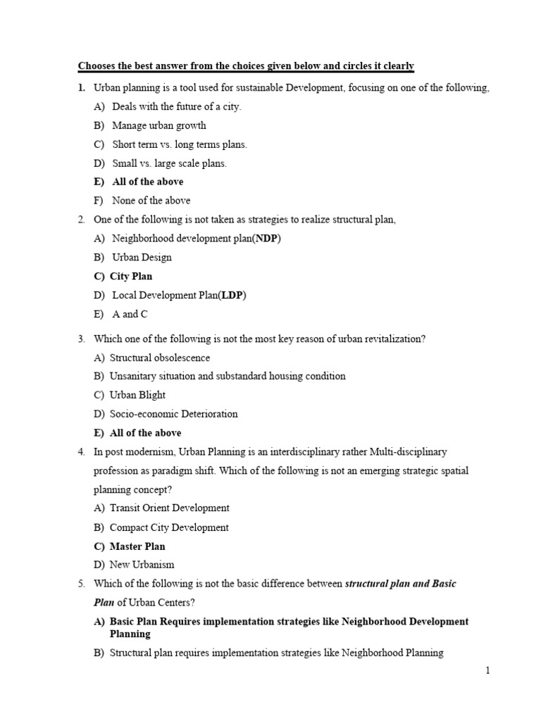 Urban Planning BSC Program MODEL Exit Examiniation | PDF | Urban ...