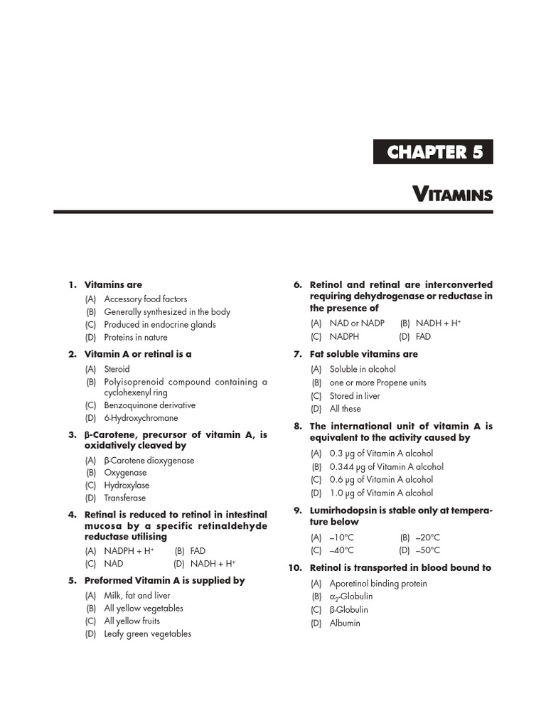 Chapter 5 - Vitamins | PDF | Vitamin A | Retinal