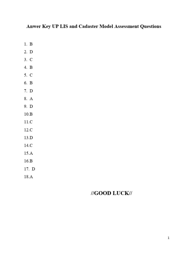 Answer Key UP LIS and Cadaster Model Exam1 | PDF