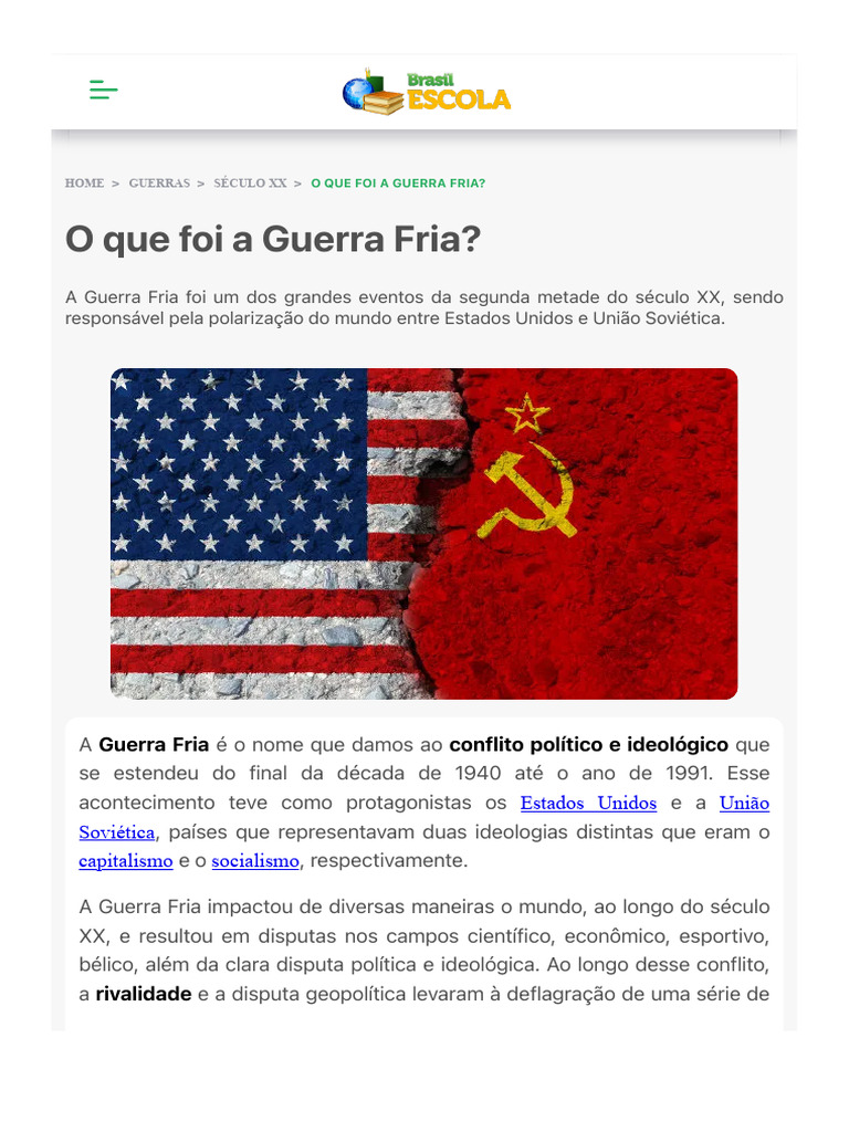 Guerra Fria - o Que Foi, Causas, Conflitos, Consequências | PDF | Guerra Fria | Política mundial