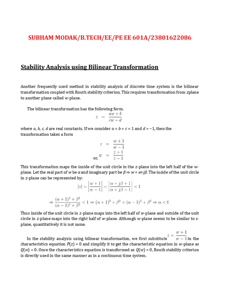 Bilinear Transformation Stability Analysis | PDF | Differential Calculus | Mathematics