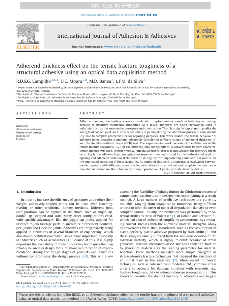 (3 - 5) Adherend Thickness Effect On The Tensile Fracture Toughness of ...