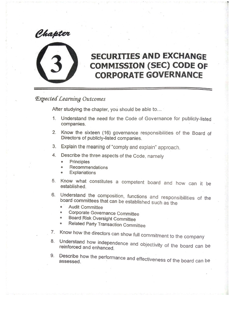 Chapter 3 SEC Code of Corporate Governance | PDF