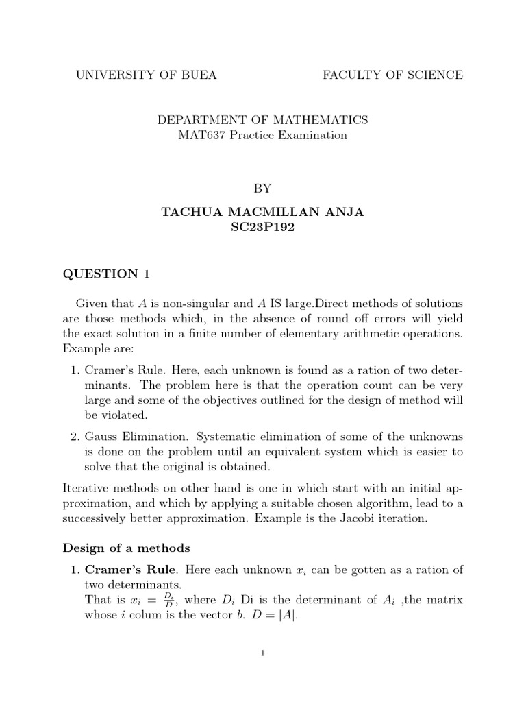 MAT637 Practice Examination | PDF | Matrix (Mathematics) | Determinant