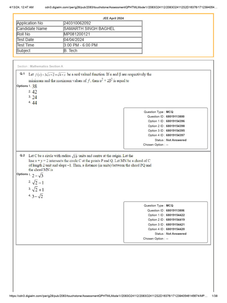 Jee Answer Key Session 2 | PDF | Multiple Choice | Educational Assessment And Evaluation
