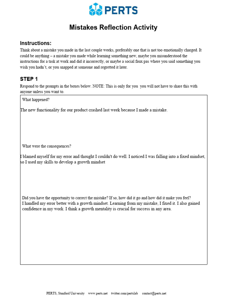 Extension Activity - Mistake Reflection. | PDF | Mindset | Cognition