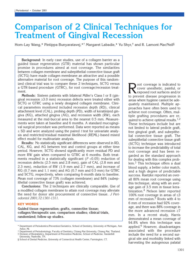 SCTG vs GTR for Root Coverage | PDF | Periodontology | Tooth