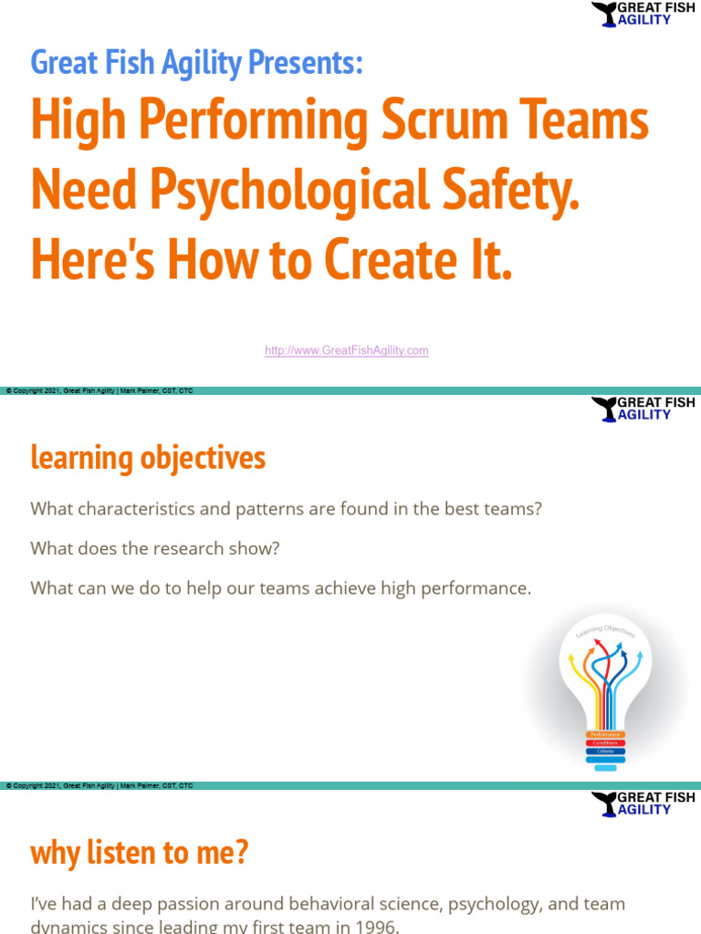 High Performing Scrum Teams Need Psychological Safety | PDF ...