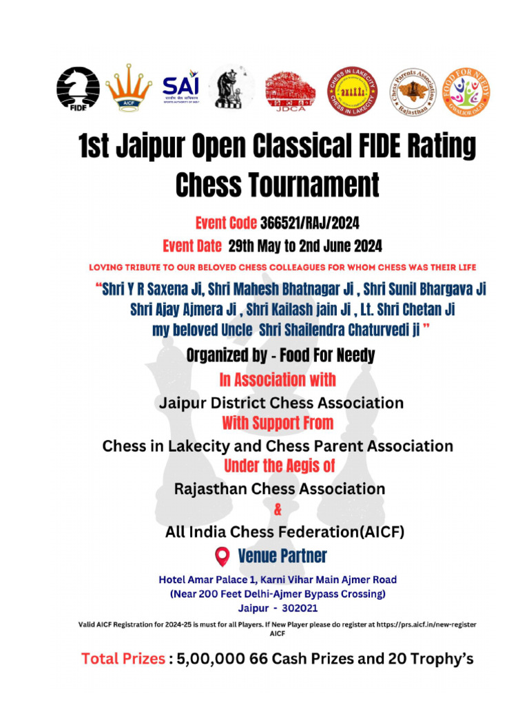 Revised Updated Fide Rating Broucher 366521raj2024 | PDF | Hotel | Chess
