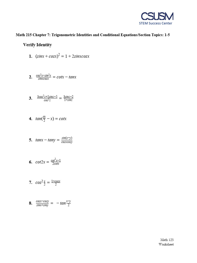 m125 Trigidentities Conditional Equations | PDF | Mathematical Concepts ...