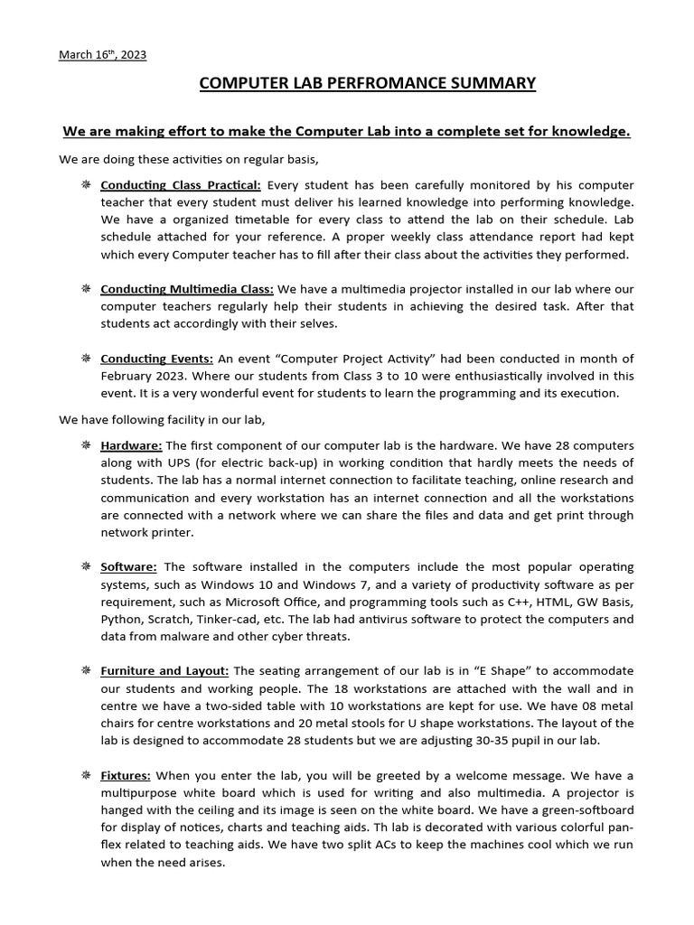 Mgmt-Computer Lab Performance 2023 | PDF | Internet | Page Layout