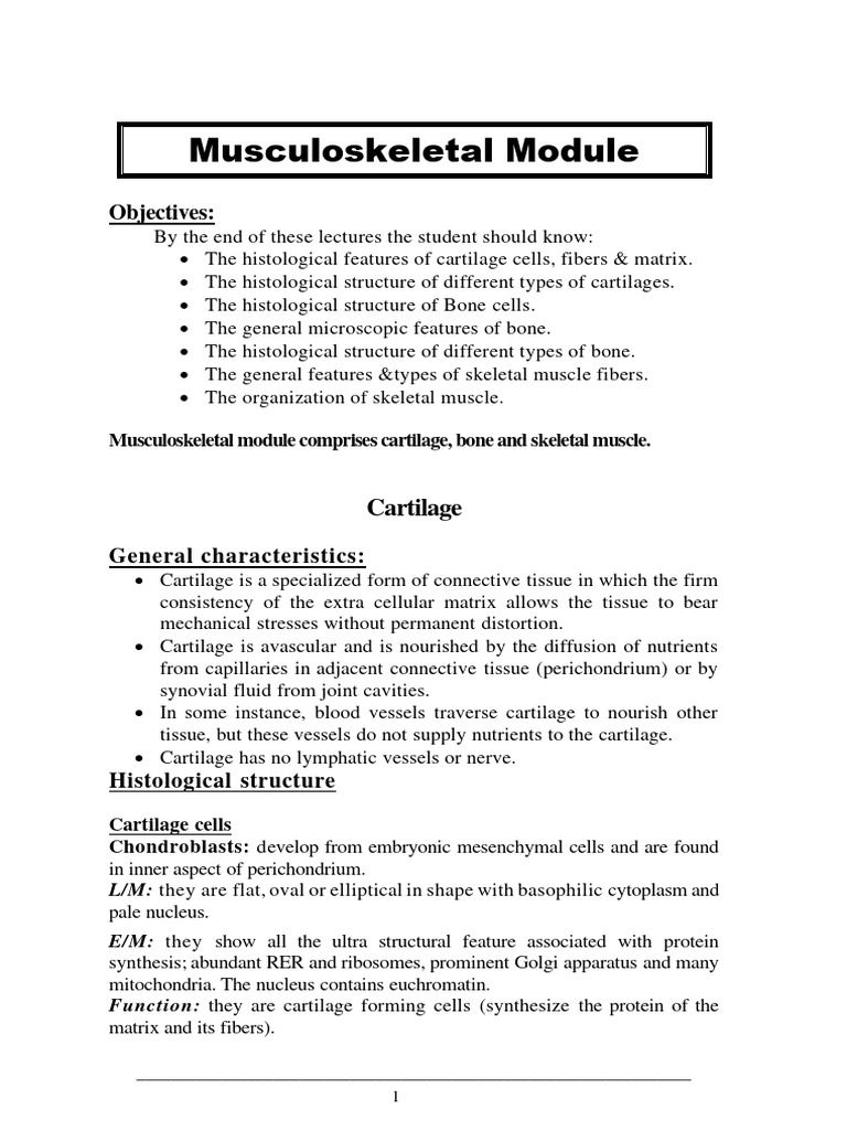 Histology of Musculoskeletal Module | PDF | Bone | Cartilage