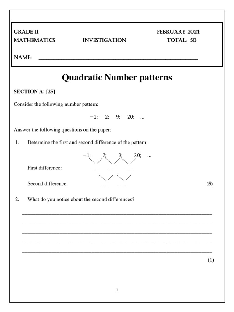 Grade 11 Investigation Number Patterns | PDF | Mathematics | Algebra