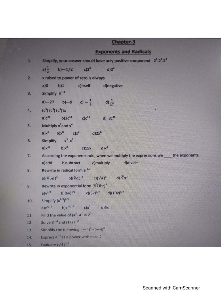 exponent and radicals assignment | PDF
