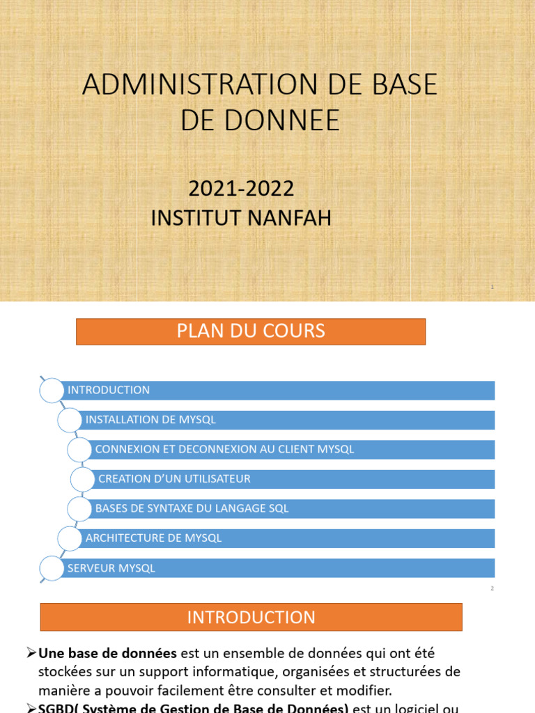 Cours MySQL : Administration de BD | PDF | Base de données ...