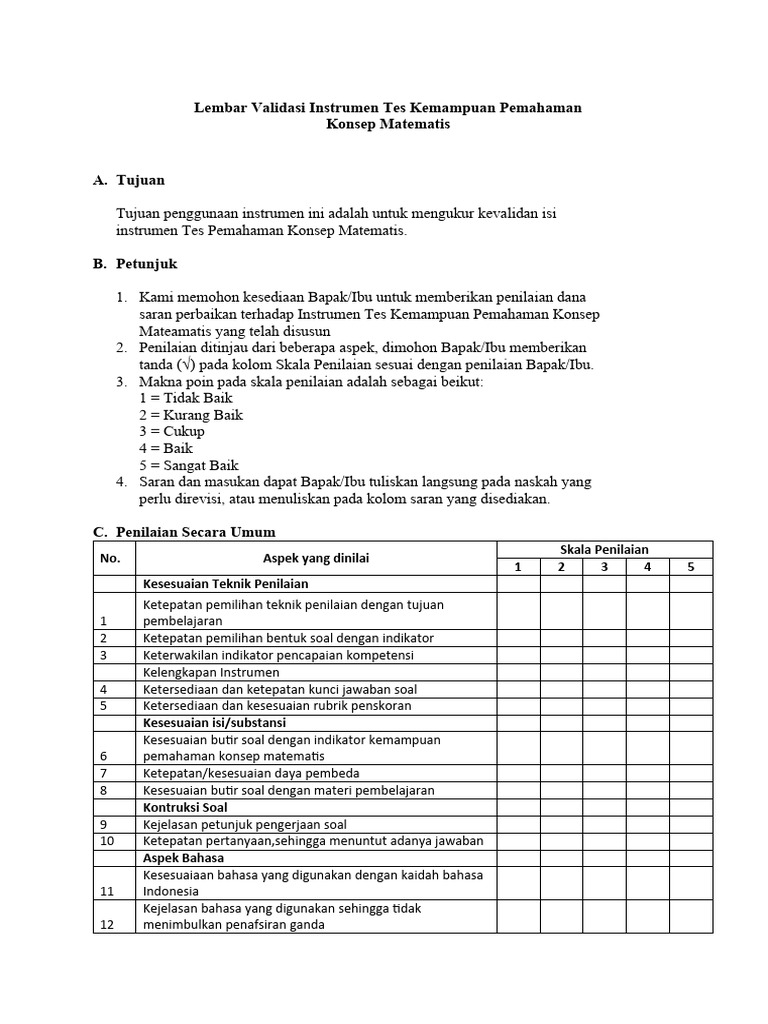 Lembar Validasi Instrumen Tes | PDF