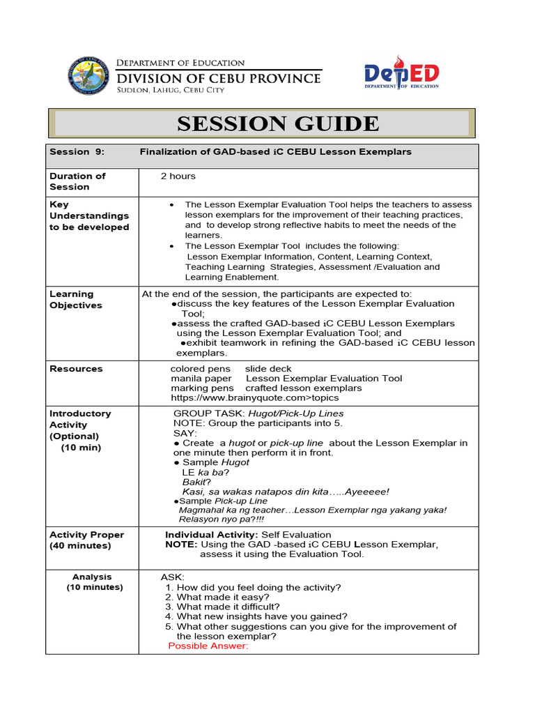 Session 9-Finalization of GAD-based IC CEBU Lesson Exemplars | PDF ...