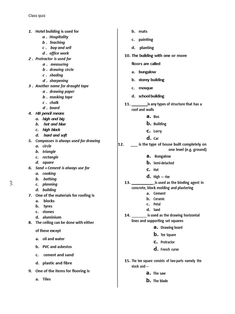 Y7 Class Quiz | PDF | Materials | Building Materials
