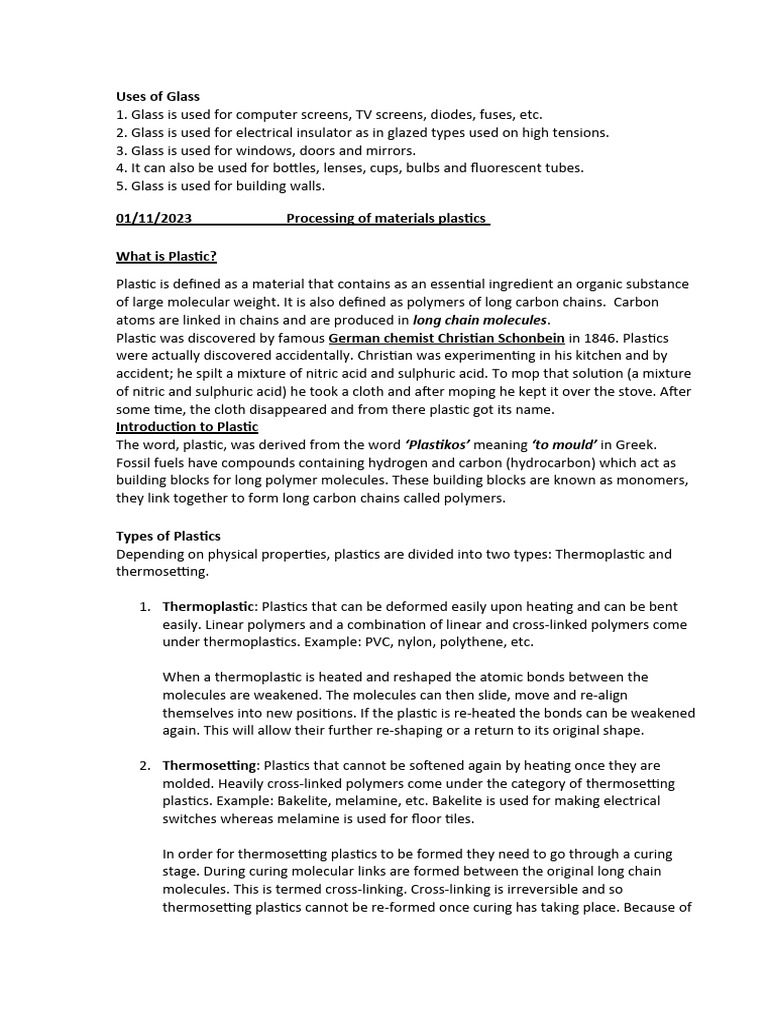 Yr 8 Uses of Glass Plastics | Download Free PDF | Polymers | Plastic