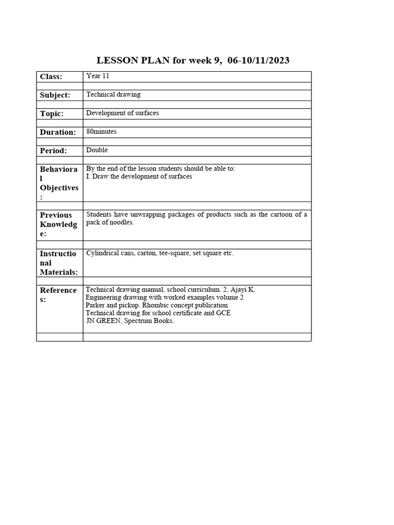Yr11 wk9LESSON PLAN For Week9 | PDF | Technical Drawing